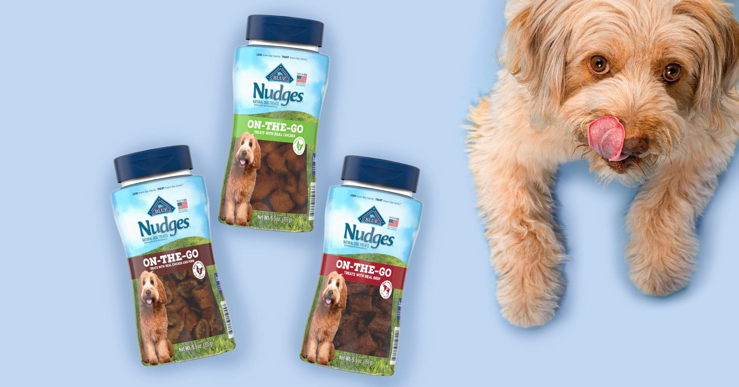 Take these new BLUE Nudges On-the-Go dog treats anywhere and everywhere!