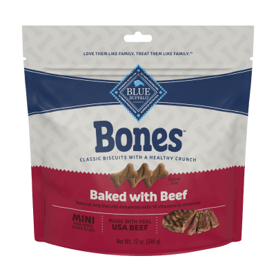 BLUE Bones Crunchy Dog Biscuits - Mini Bones with Real Beef